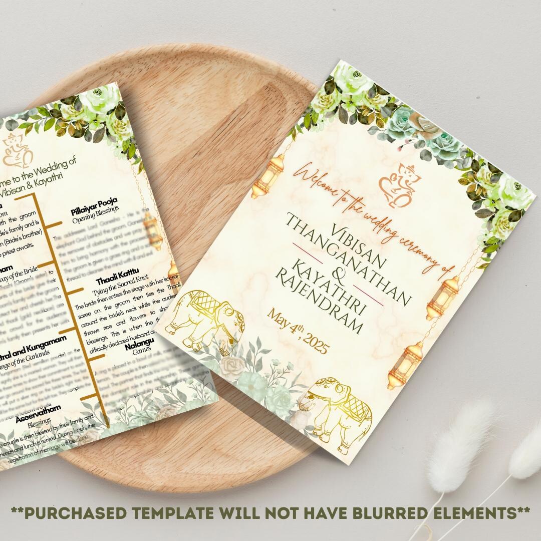 Editable Hindu Wedding Program | Tamil Wedding Itinerary Canva Template ...