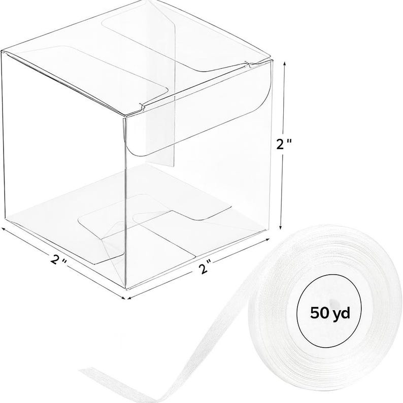 Clear Favor Boxes 2x2x2, 100 Pack Small Plastic Gift Boxes With Ribbons ...