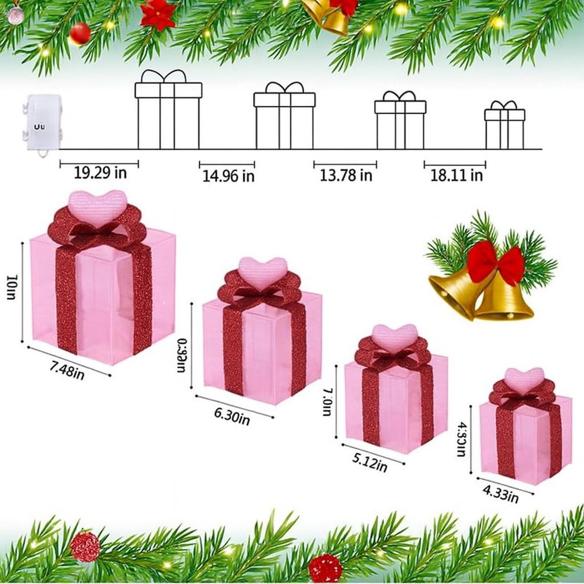 Set of 4 Lighted Valentine Gift Boxes With Pink Hearts – Romantic LED ...