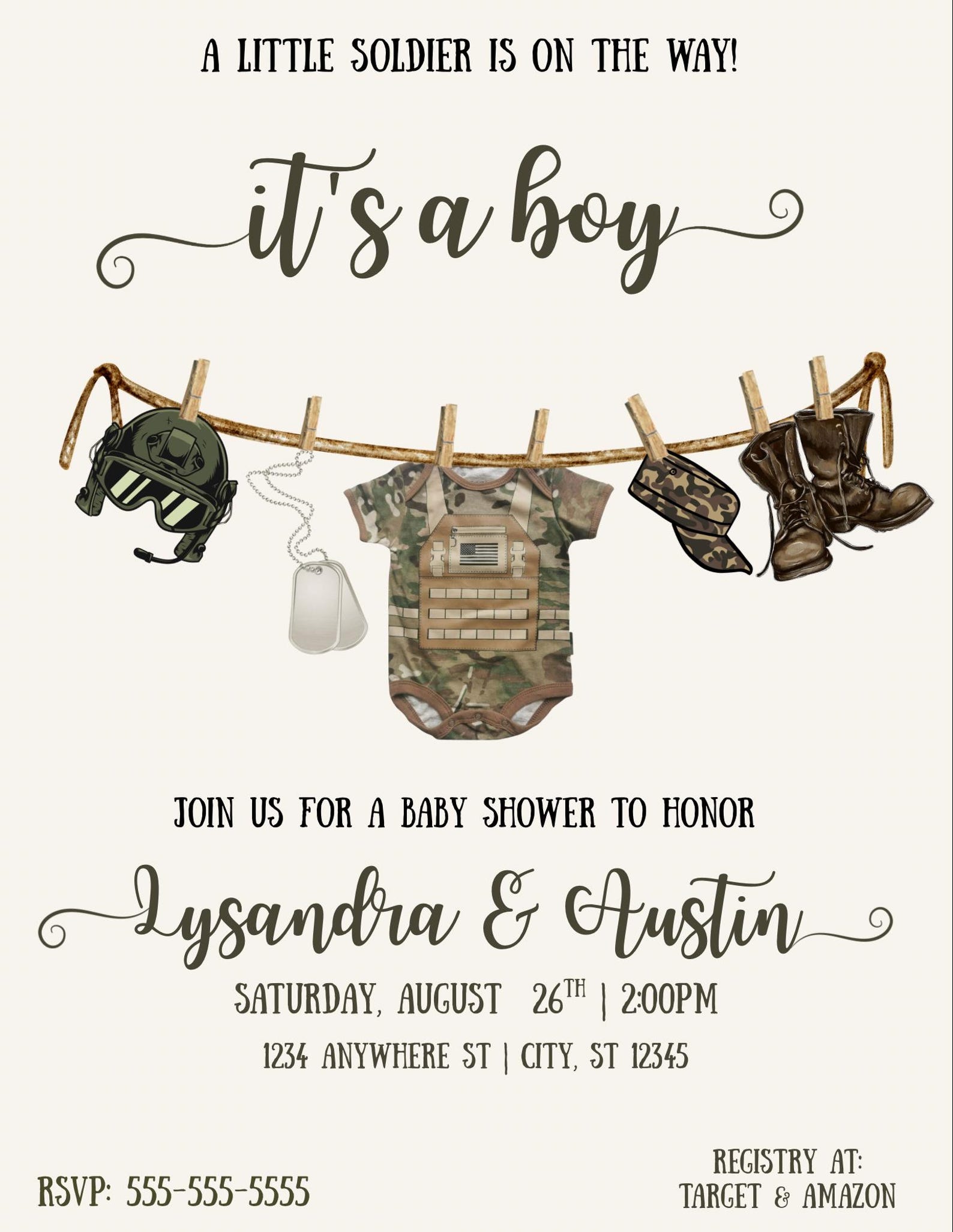Military Baby Shower Invitation | Camo Army Theme (editable Template ...