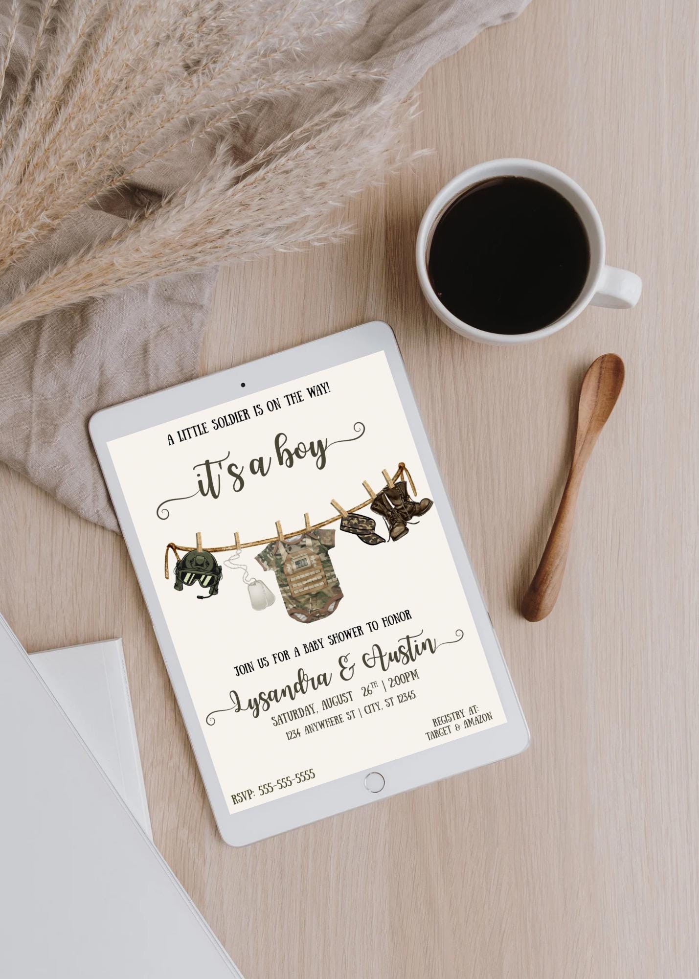 Military Baby Shower Invitation | Camo Army Theme (editable Template ...