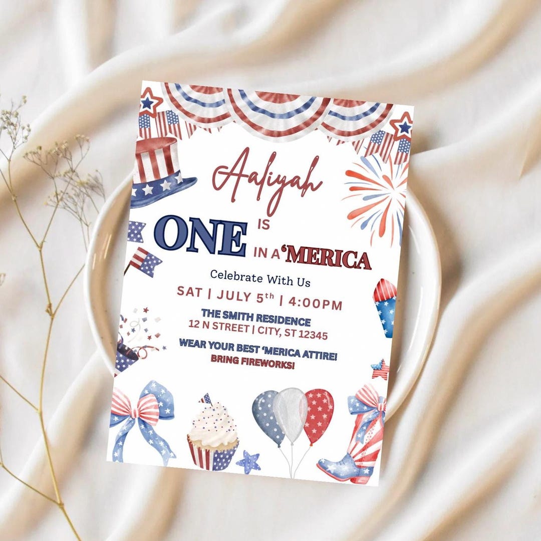 Patriotic 1st Birthday Invitation | Red, White & Blue July 4th Theme ...