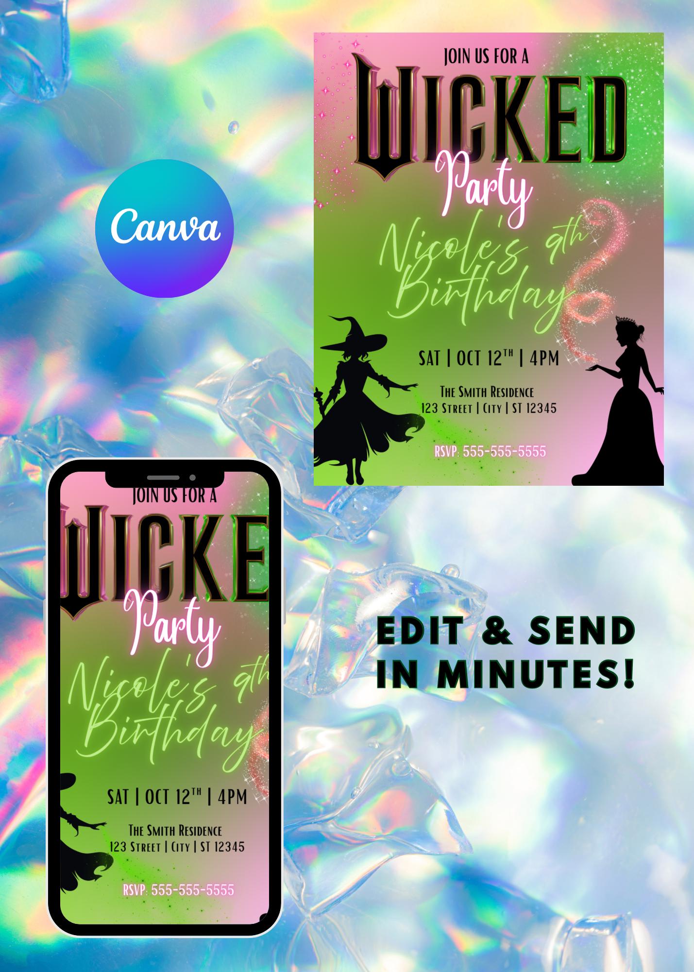 Wicked Theme Birthday Invitation| Editable Wicked Invitation| Glinda ...