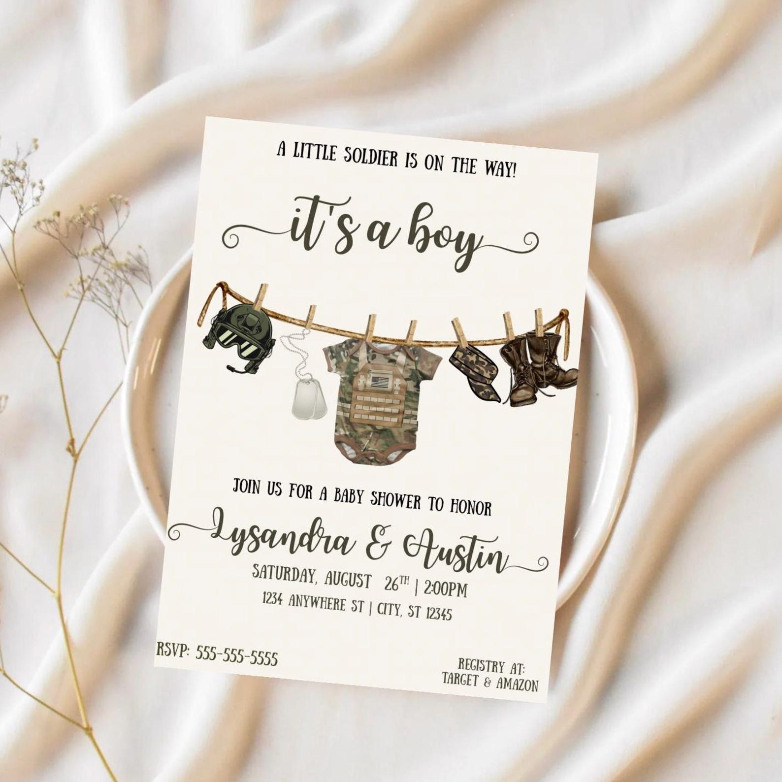 Military Baby Shower Invitation | Camo Army Theme (editable Template ...