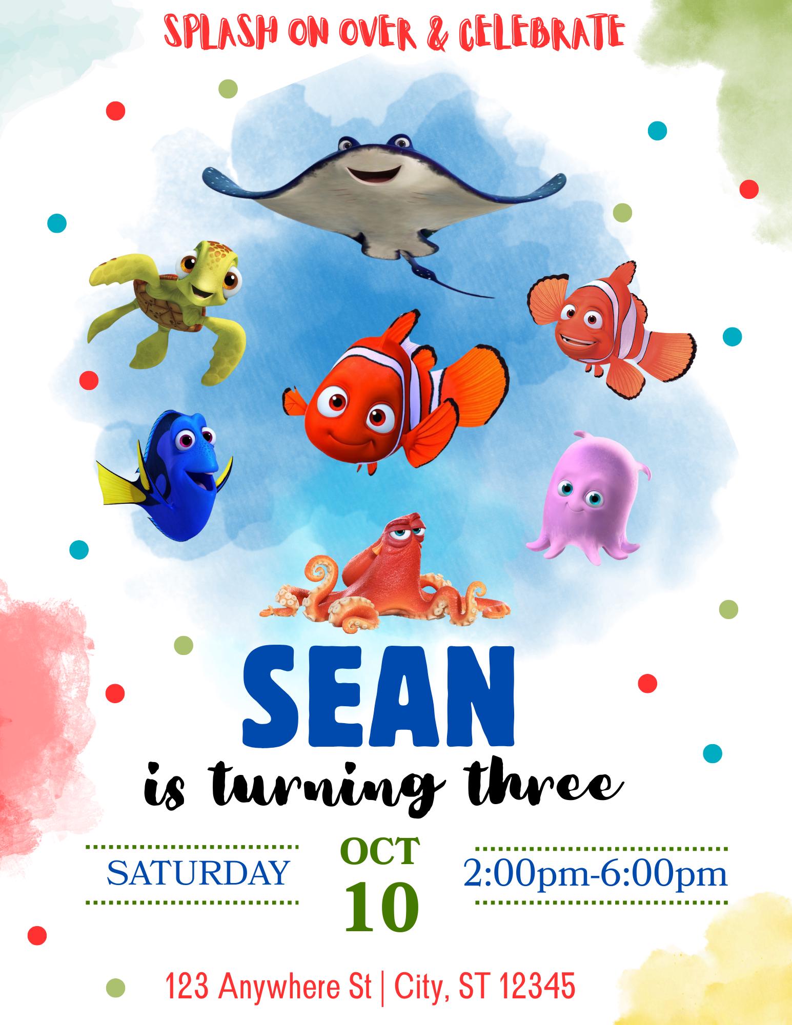 Editable Finding Nemo Birthday Invitation| Finding Dory Birthday ...