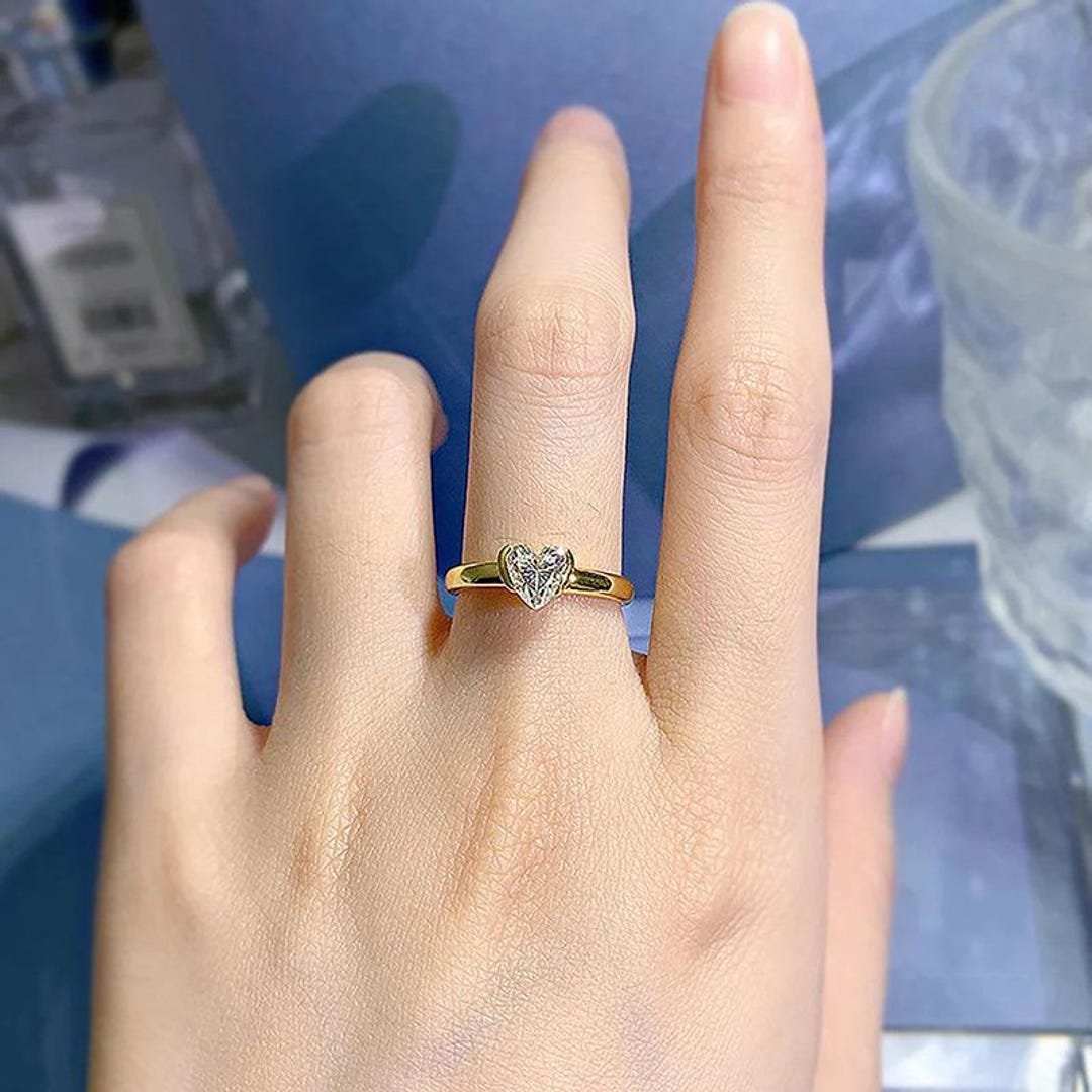Heart Cut 0.50CT Lab Diamond Ring, 14K Yellow Gold Bezel Set - Etsy