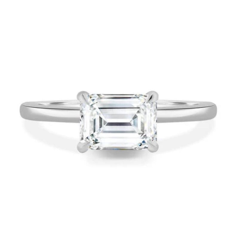 1.50CT Emerald Cut Lab Grown Diamond Engagement Ring, Hidden Halo, 14K ...