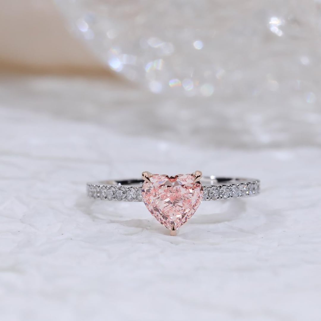 1CT Vivid Pink Heart Lab-grown Diamond Ring | 14K White Gold Engagement ...