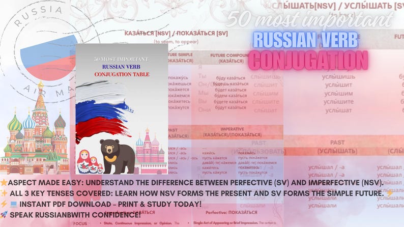 Russian Verb Conjugation Chart | NSV/SV Cheat Sheet (printable PDF) - Etsy