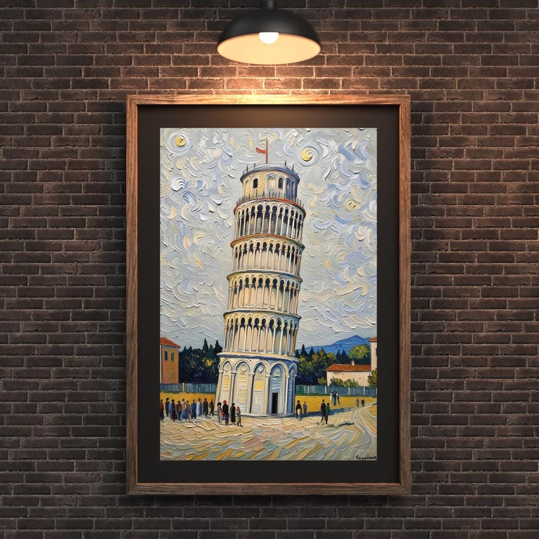Leaning Tower of Pisa Starry Night Digital Print | Italy Wall Art | Van ...