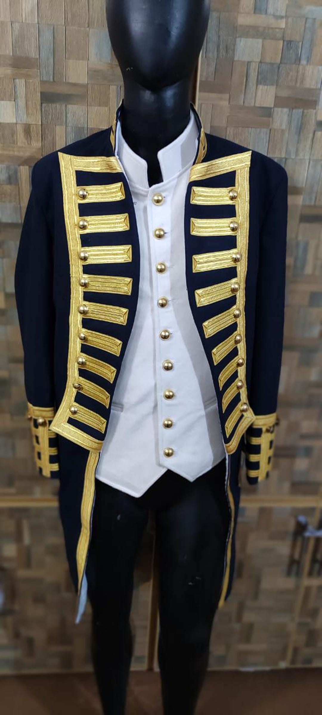 Napoleonic Naval Admiral Frock Coat & Waistcoat: Gold Braid, Wool ...
