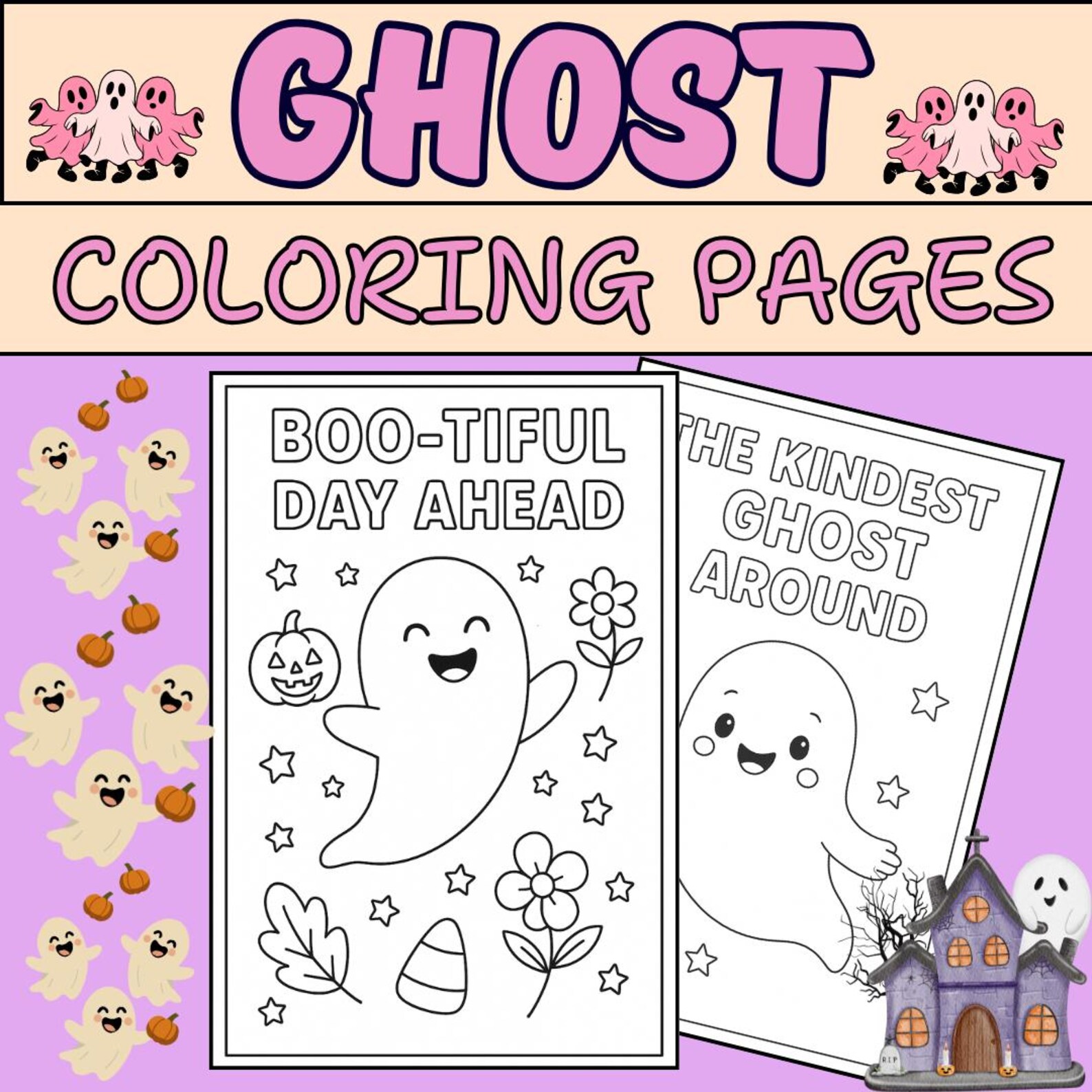 Friendly Ghost Coloring Page | A4 Size | Cute Halloween Printable ...