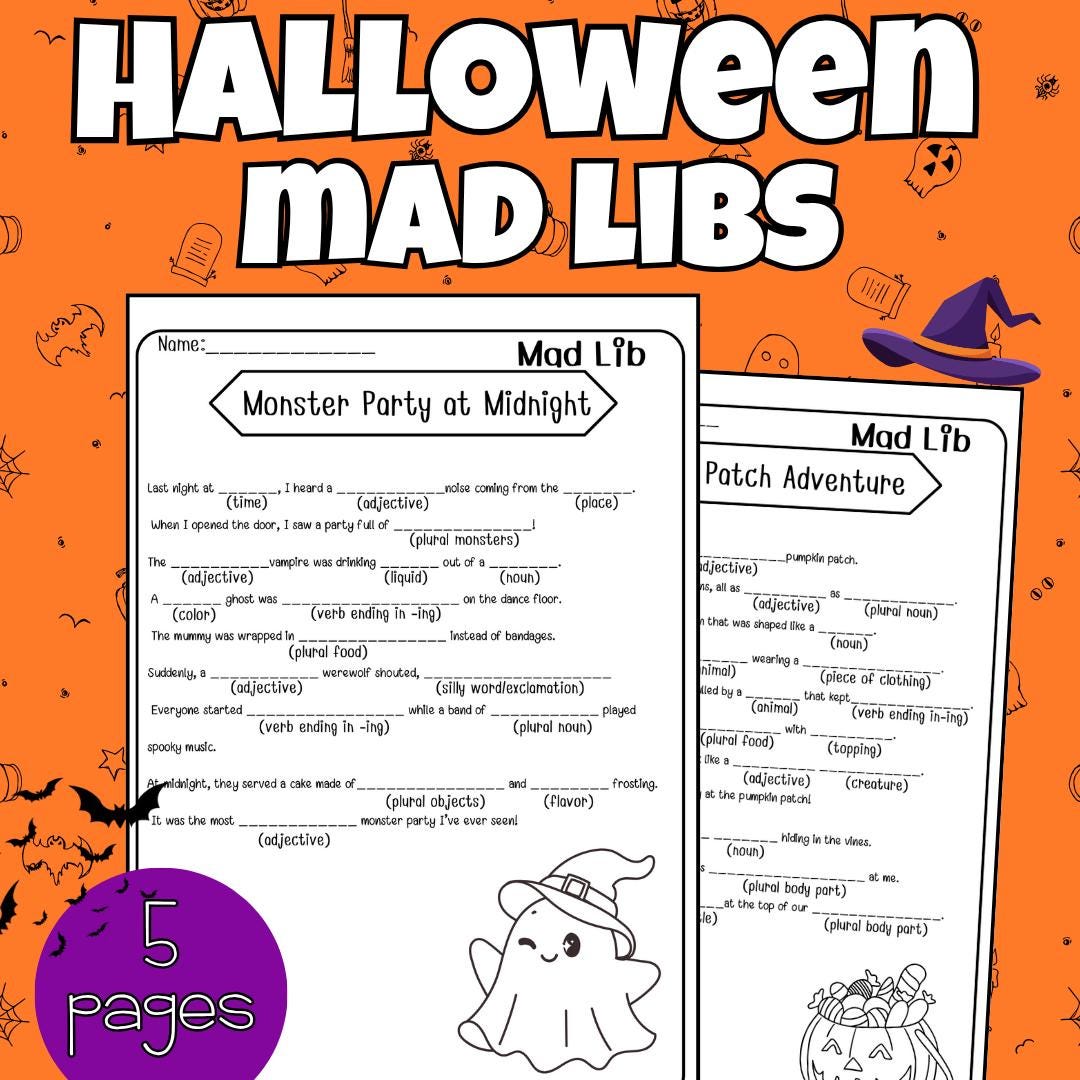 Halloween Mad Libs: Spooky Party Games, Fun Fall Activity (PDF) - Etsy