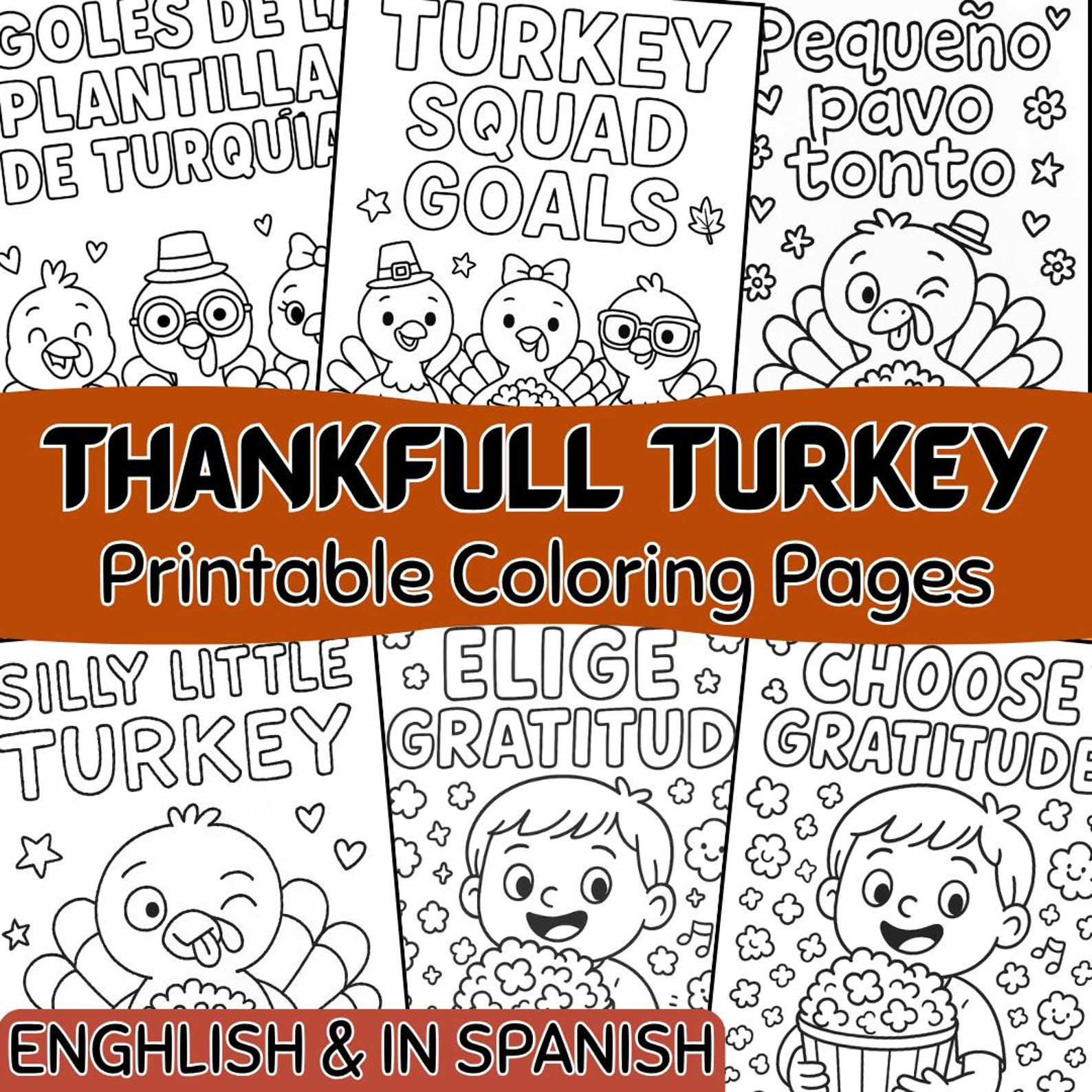 18 Bilingual Thanksgiving Coloring Pages | English + Spanish | Kids ...