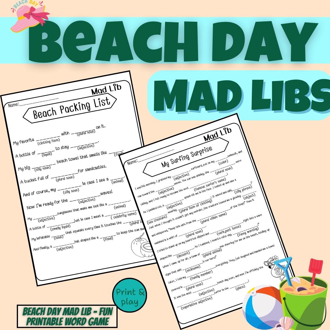 Beach Mad Libs for Kids: Summer Vacation Word Game (PDF Printable) - Etsy