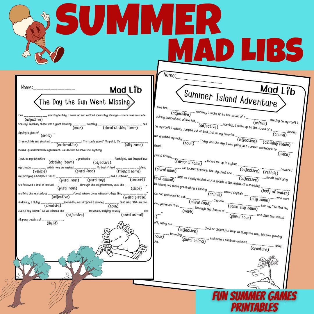 Summer Adventure Mad Libs Printable Activity for Kids – Fun Fill-in-the ...