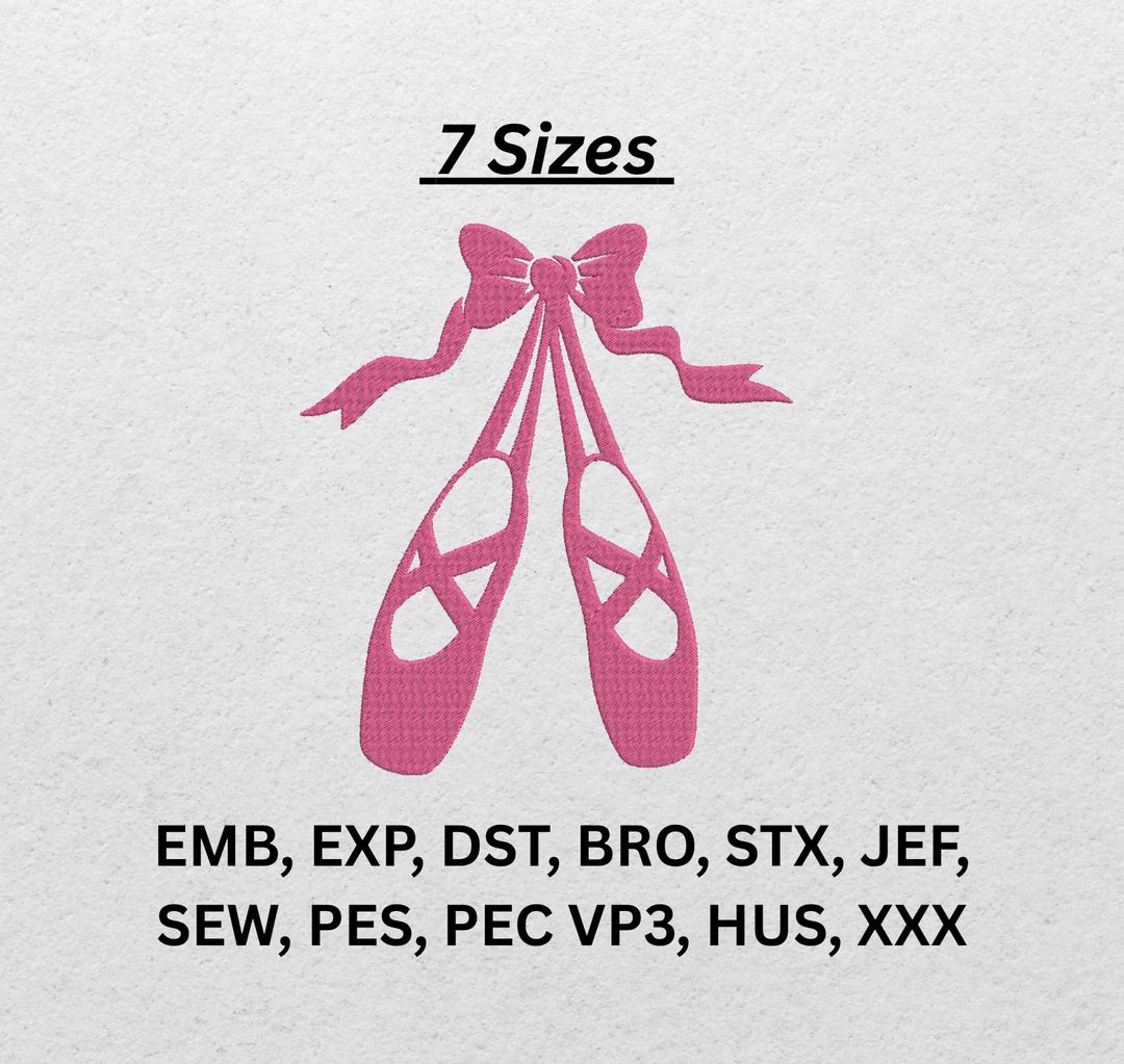 Ballet Shoes Embroidery Design – Pink Ballet Slippers With Bow | Dance ...