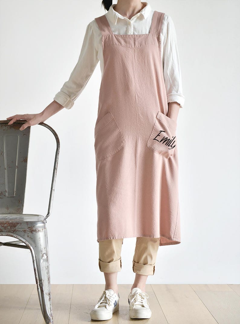 Cross Back Linen Apron With Pockets Personalized Gift Apron for Women ...