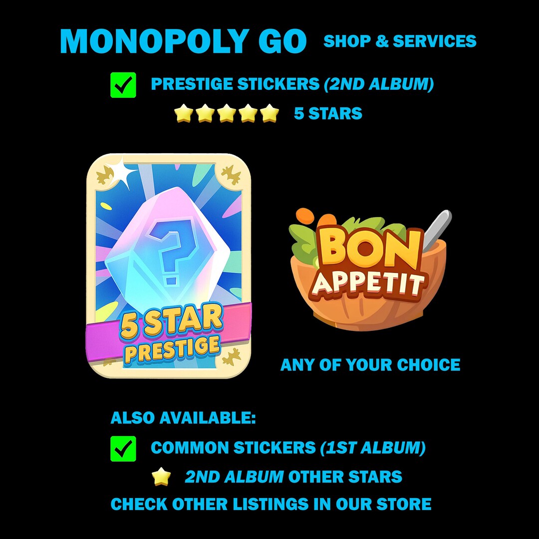All Prestige 5 STAR Stickers Available - Mono_poly_go Bon Appetit Album ...
