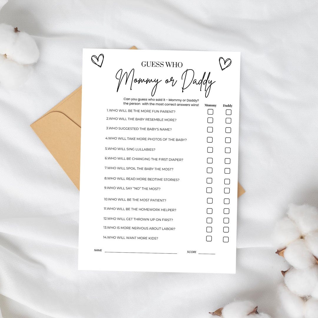 Guess Who Mommy or Daddy Game Printable Baby Shower Trivia & Guess Who ...