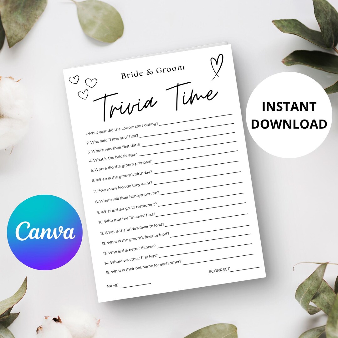 Bride and Groom Trivia Game: Minimalist Wedding Shower Fun (canva ...