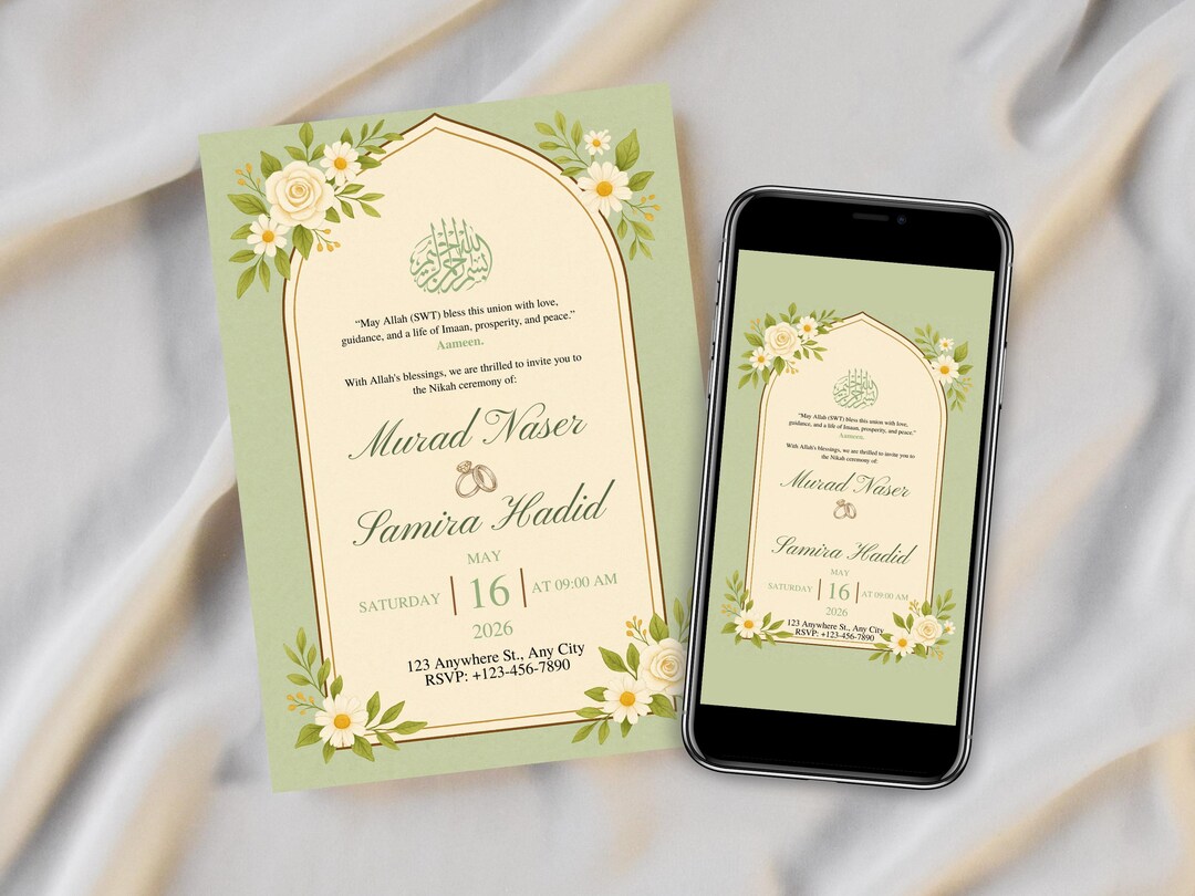 Nikkah Islamic Wedding Invitation Template • Elegant Muslim Nikah ...
