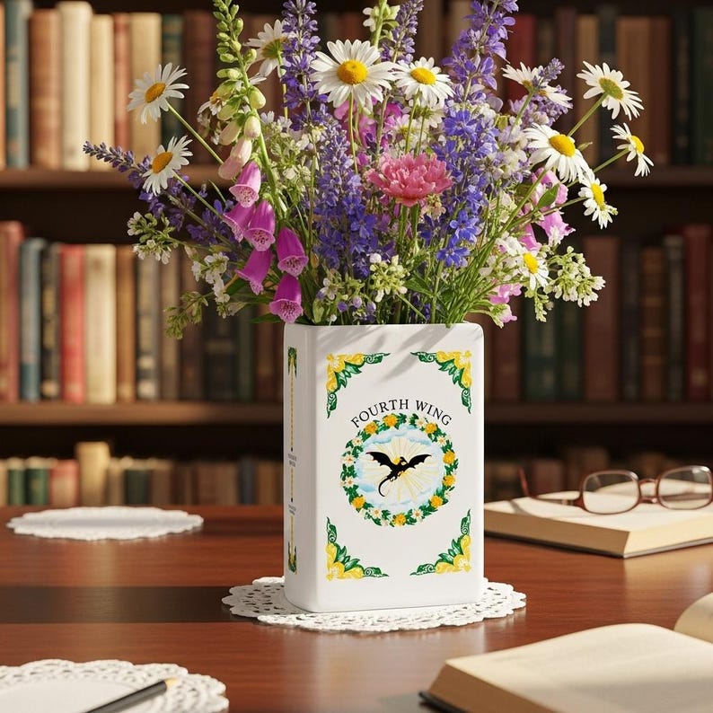 Night Court Bookish Vase, Fourth Wing Dragon, Reader Bookshelf Decor - Etsy