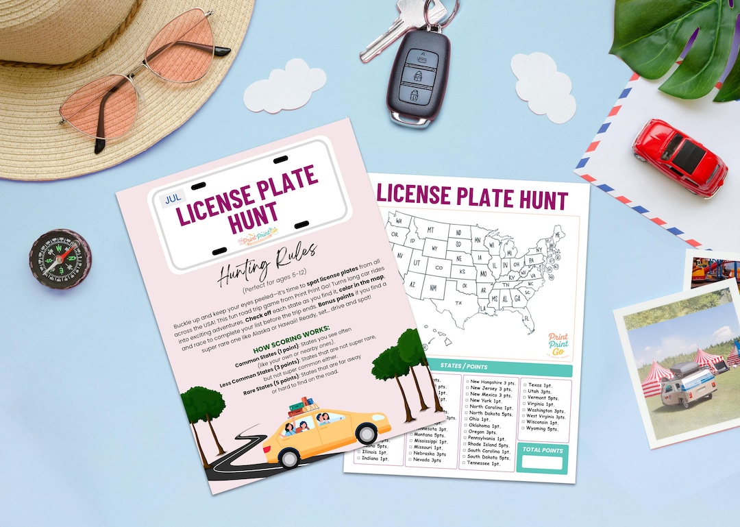 50 States License Plate Game Printable | Road Trip Scavenger Hunt | Car ...