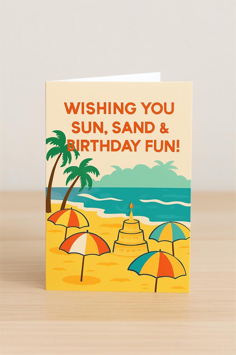 Beach Birthday Card Printable PDF – “wishing You Sun, Sand & Birthday ...