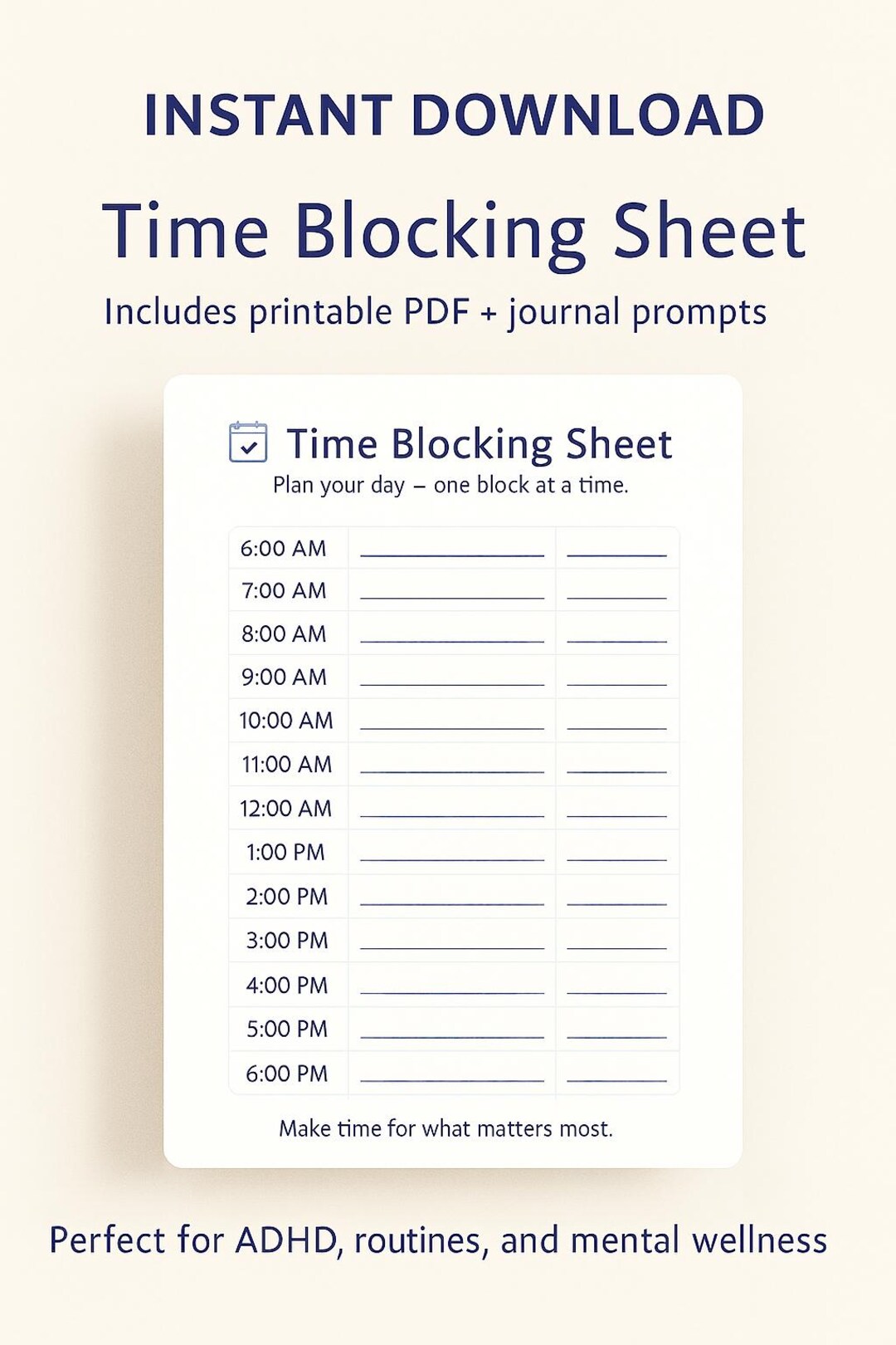 Time Blocking Sheet PDF | ADHD Daily Schedule Template, Focus Planner ...
