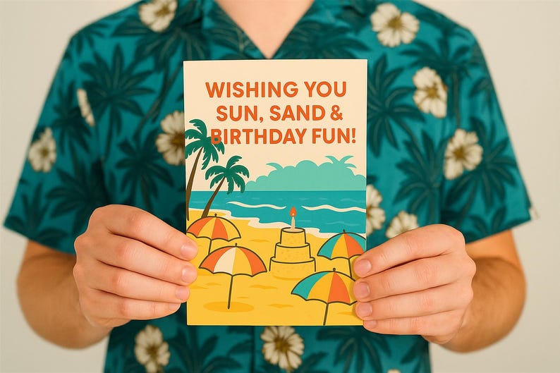 Beach Birthday Card Printable PDF – “wishing You Sun, Sand & Birthday ...
