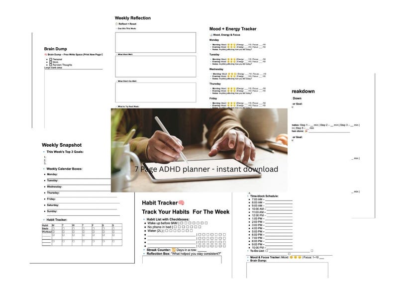 The Simple 7 ADHD Planner| Printable Daily, Weekly, Habit, Task Tracker ...