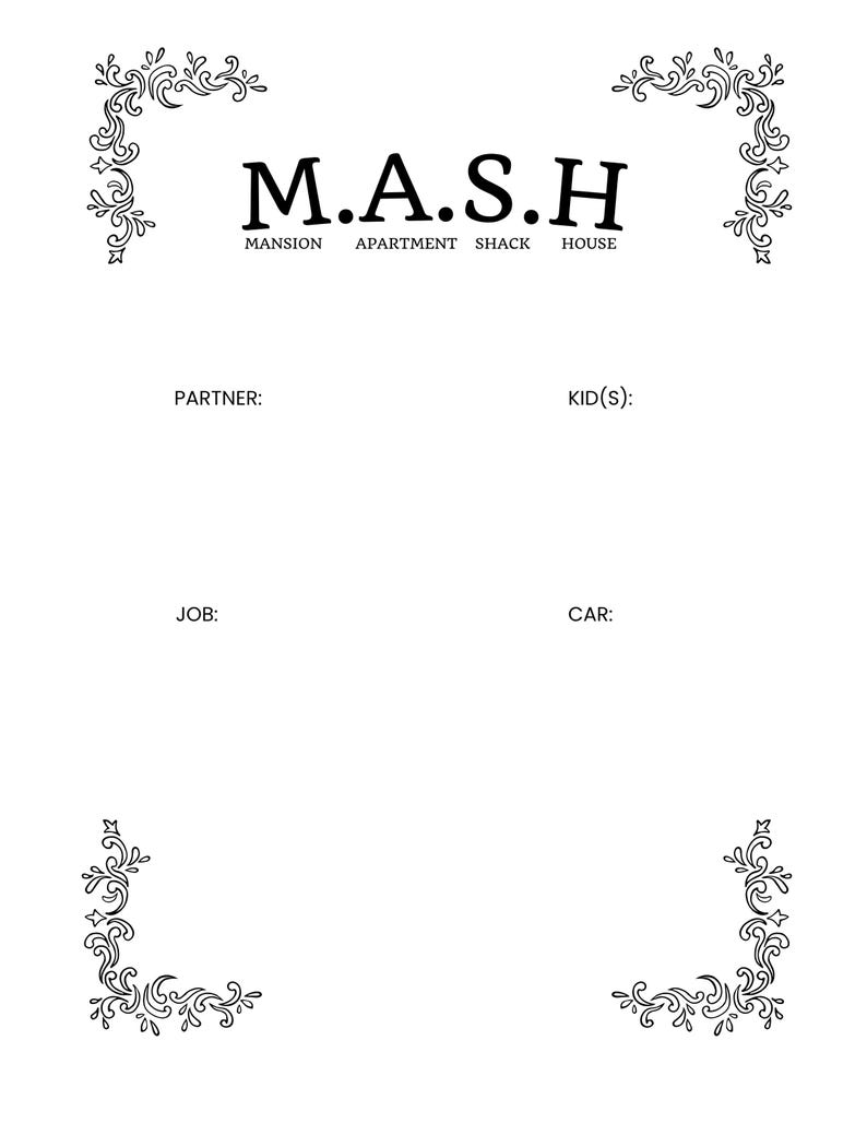 Y2K Paper Game – Printable MASH Template for Girls Night or Party Fun ...