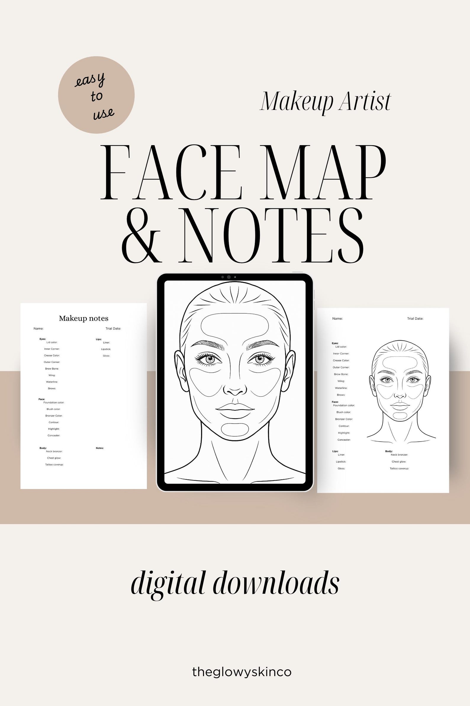 Printable Face Chart & Client Form Sheet | Makeup Artist - Etsy