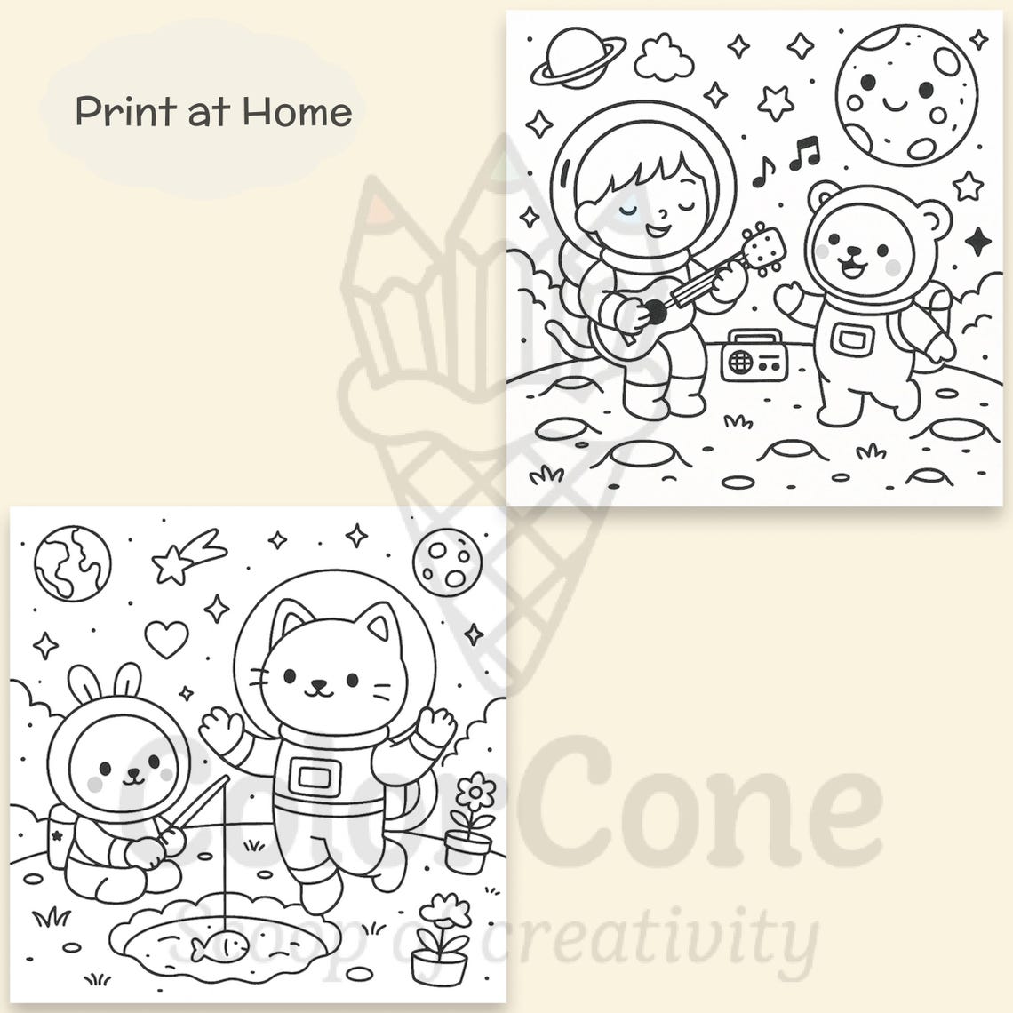 Cozy Space Friends: Kawaii Space Coloring Pages for Kids & Adults, Cute ...