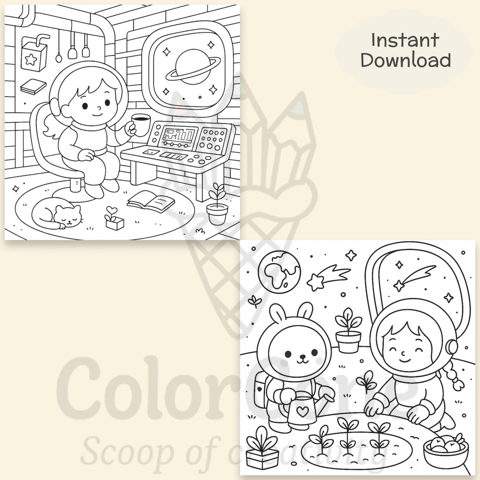 Cozy Space Friends: Kawaii Space Coloring Pages for Kids & Adults, Cute ...