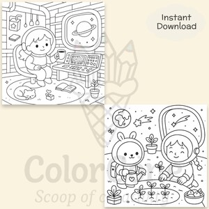 Cozy Space Friends: Kawaii Space Coloring Pages for Kids & Adults, Cute ...