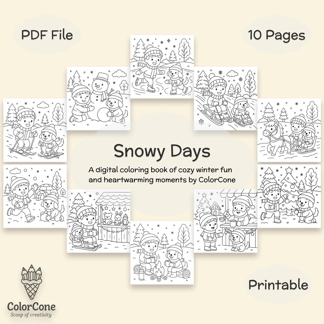 Snowy Days: Cozy Winter Coloring Pages for Kids and Adults – Printable ...