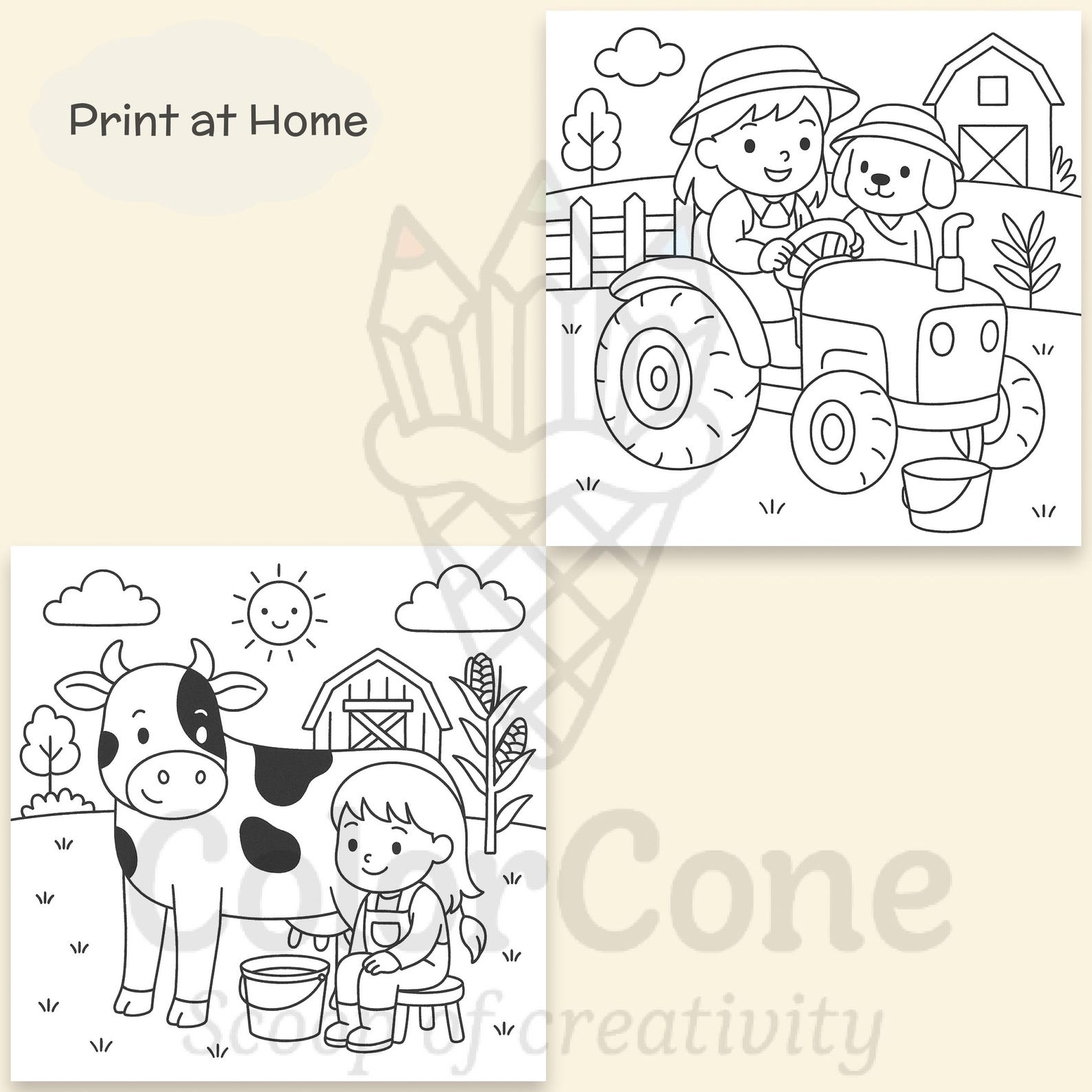 Farm Coloring Pages: Kids & Adults, Country Life Scenes (PDF Pattern ...