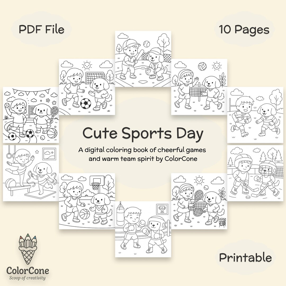 Cute Sports Coloring Book for Kids & Adults – Printable Team Games, Fun ...