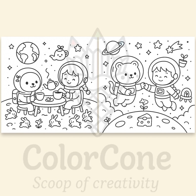 Cozy Space Friends: Kawaii Space Coloring Pages for Kids & Adults, Cute ...