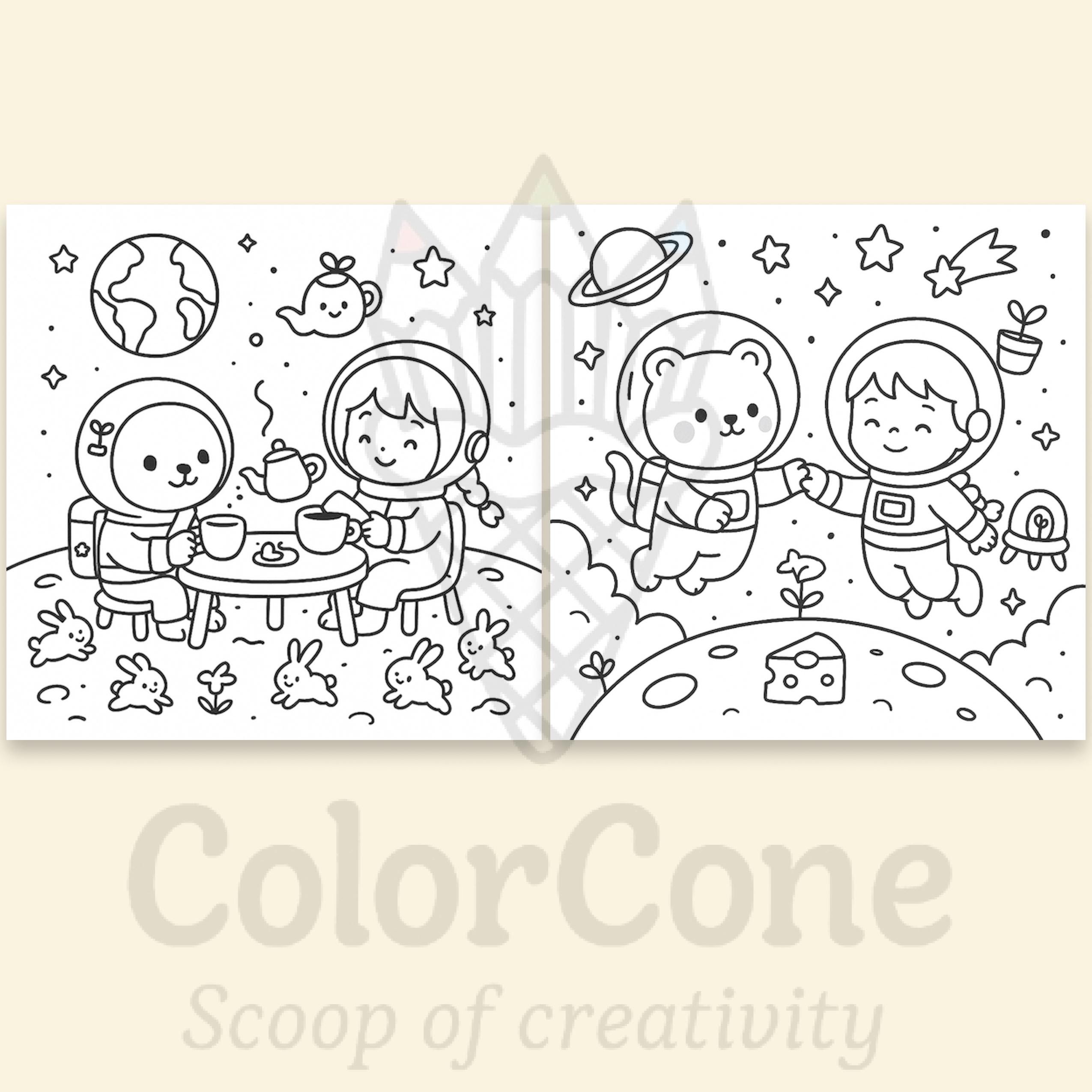 Cozy Space Friends: Kawaii Space Coloring Pages for Kids & Adults, Cute ...