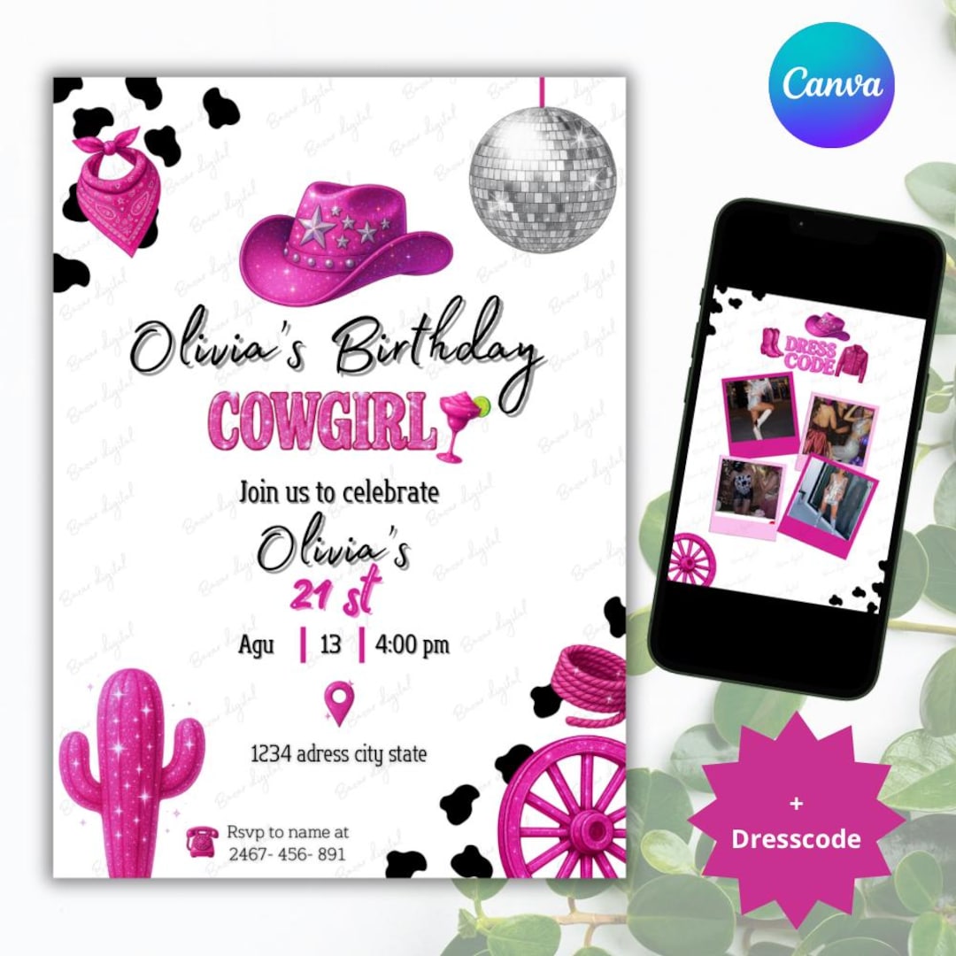 Cowgirl Birthday Invitation, Editable Invitation, Pink Western Party ...