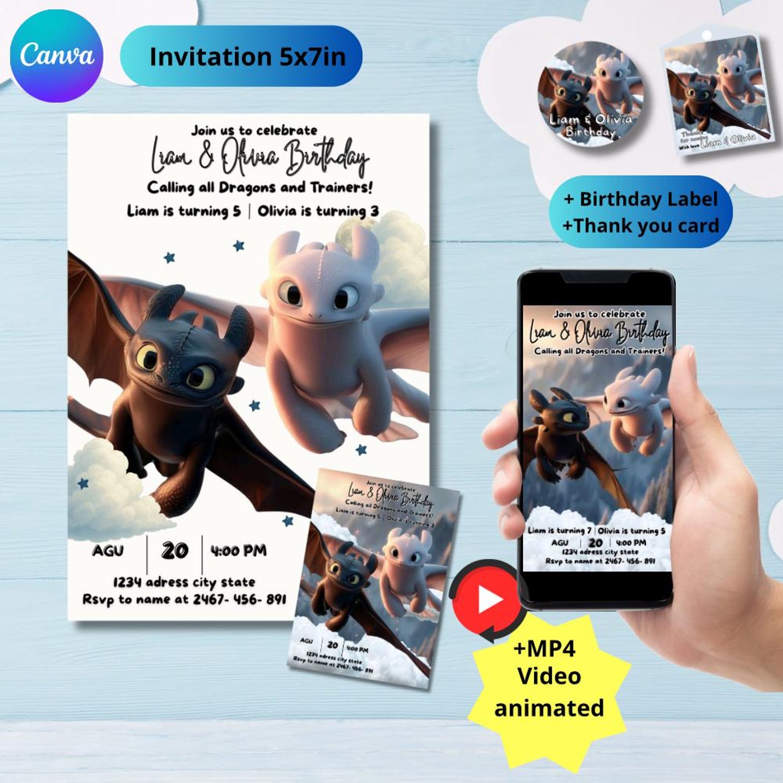 Toothless Birthday Invitation Template | Light Fury Invitation | Kids ...