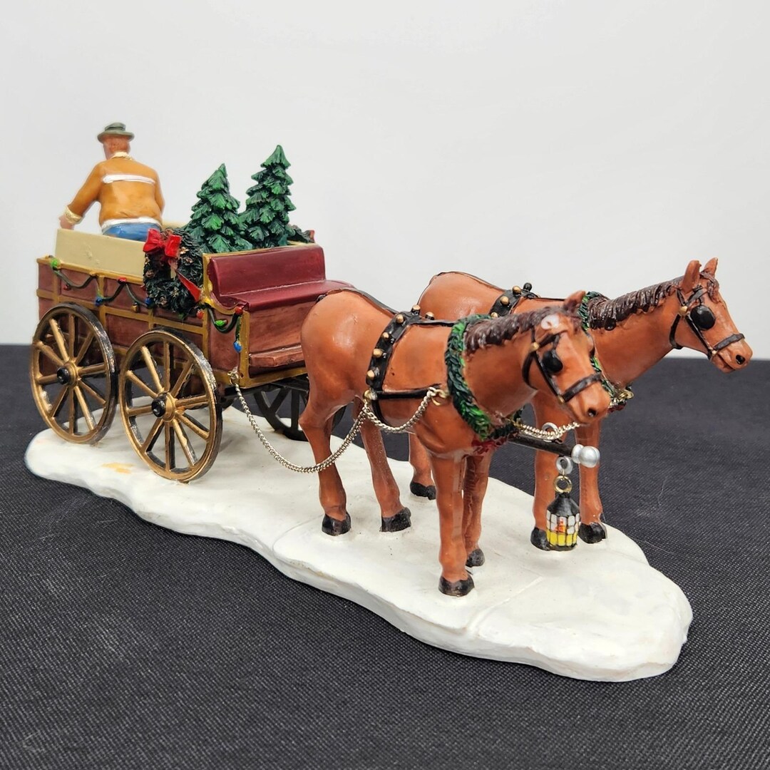 Lemax Christmas Horse Drawn Sleigh Wagon With Driver and Trees 2004 ...