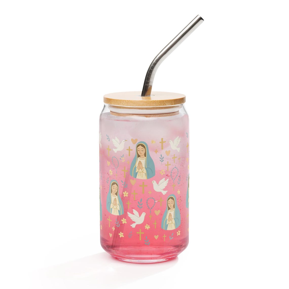 Virgin Mary Iced Coffee Cup | Catholic Cup With Lid and Straw | 16oz ...