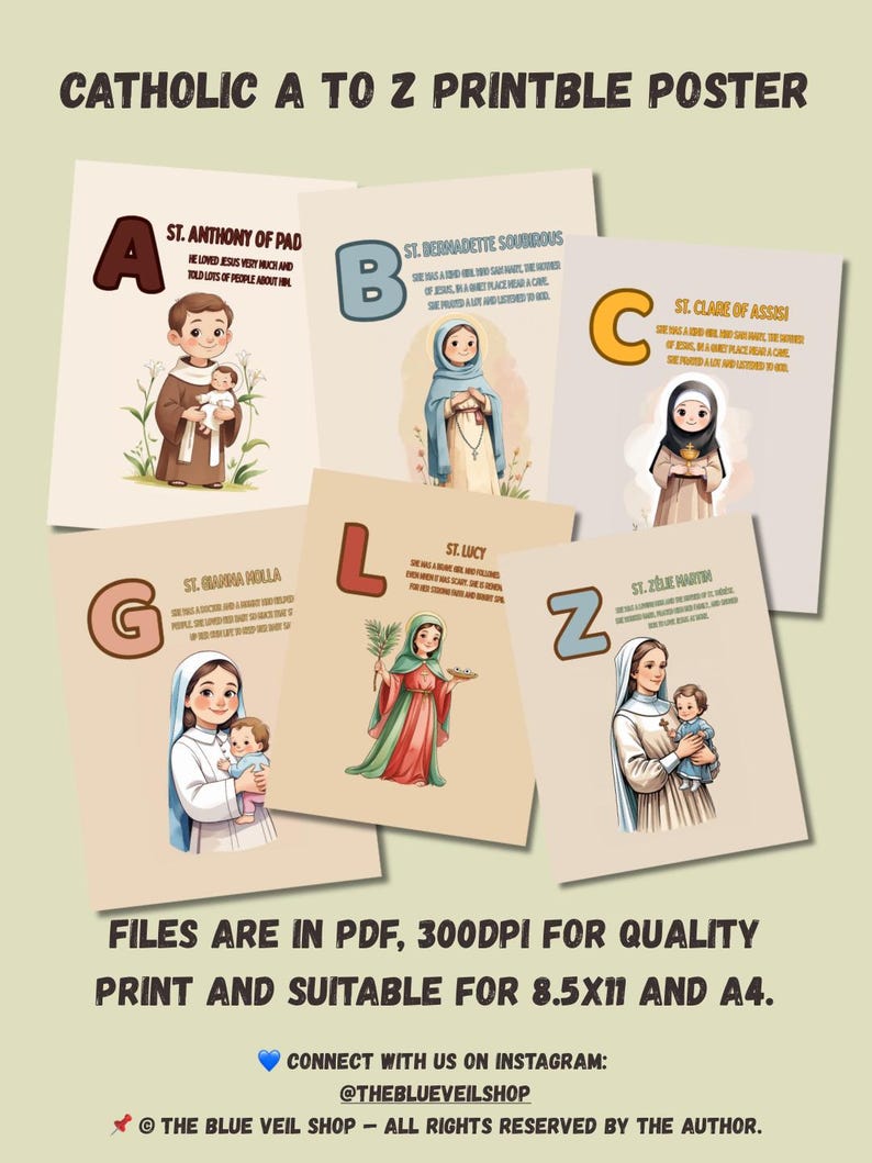 Printable Catholic Saints Flashcards | A-Z Learning Cards for Catholic ...