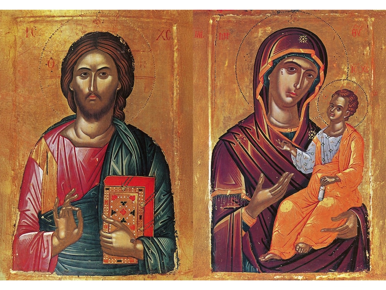 Handmade Mounted Icon | Matching Icon Set | Christ and Theotokos - Etsy