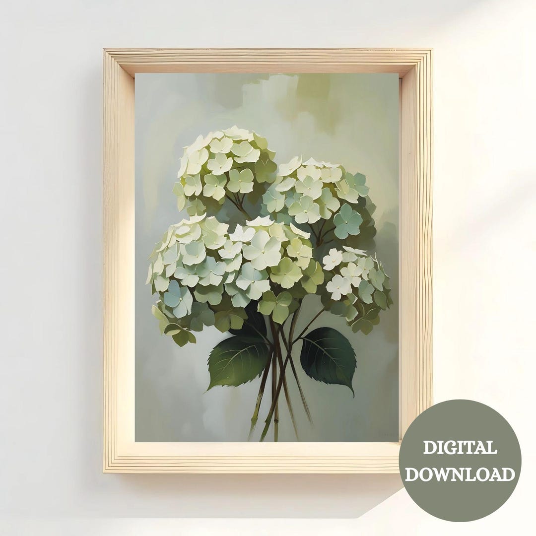 Hydrangea Artwork, Wall Art Prints Hydrangea, Sage Green Prints, Modern ...