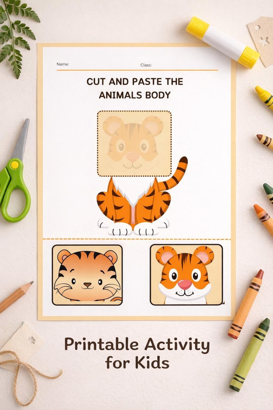 Jungle Animals Cut and Paste Worksheet for Kids Ages 3–5 | Preschool ...